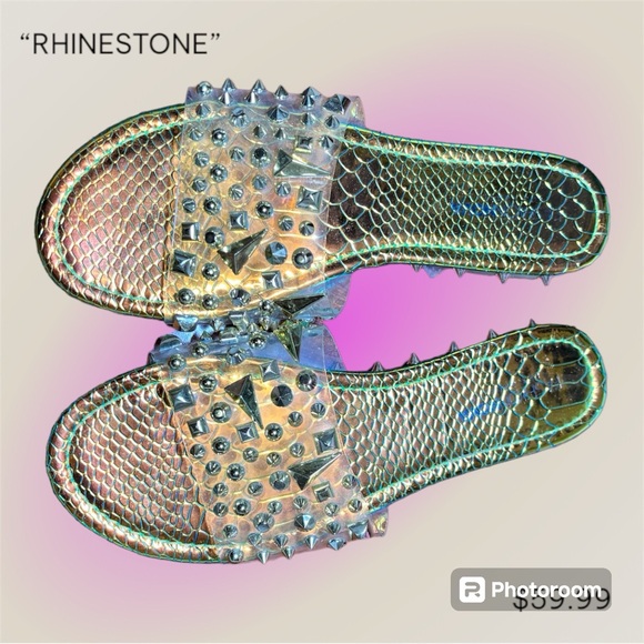 Shoes | Fn Greenyellow Iridescent Rhinestone Sandal | Poshmark